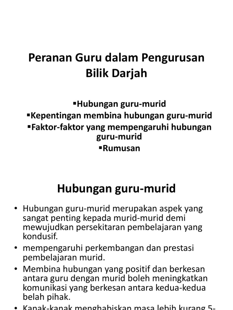 Peranan Guru Dalam Pengurusan Bilik Darjah | PDF