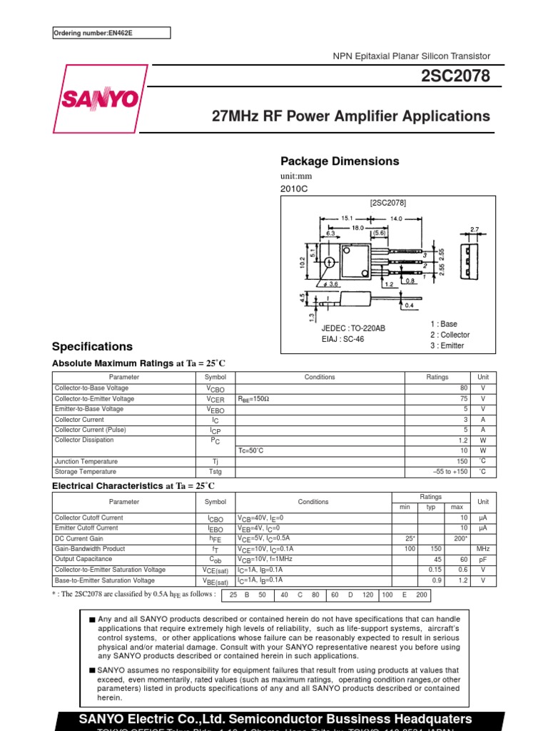 27MHz RF Power Amplifier 2SC2078 | PDF | Electrical Engineering ...