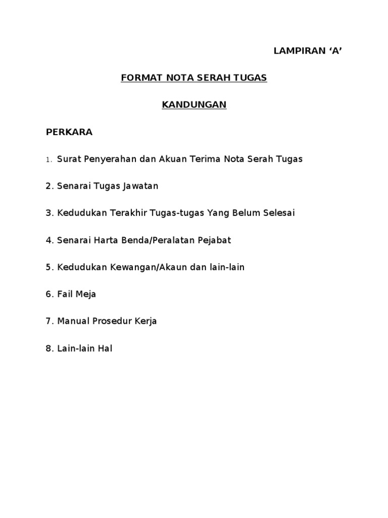 Contoh Nota Serah Tugas | PDF