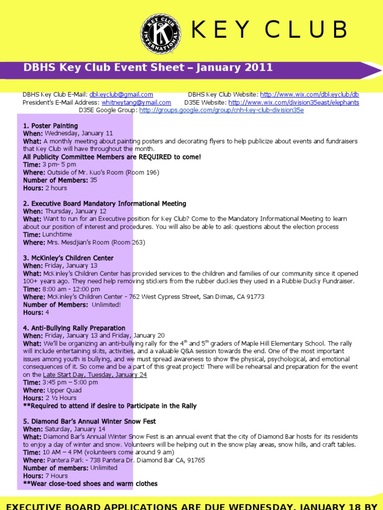 DBHS Key Club Event Sheet - January 2011 | PDF | Bullying | Business