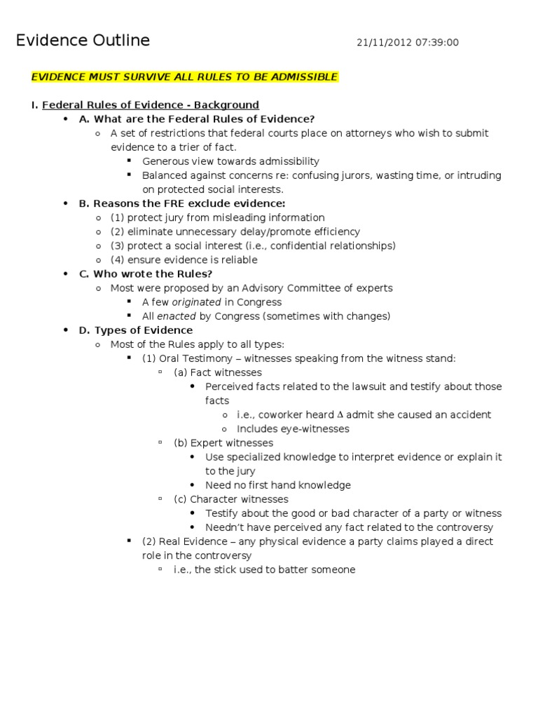Evidence Outline 2012 | Standard Of Review | Evidence (Law)