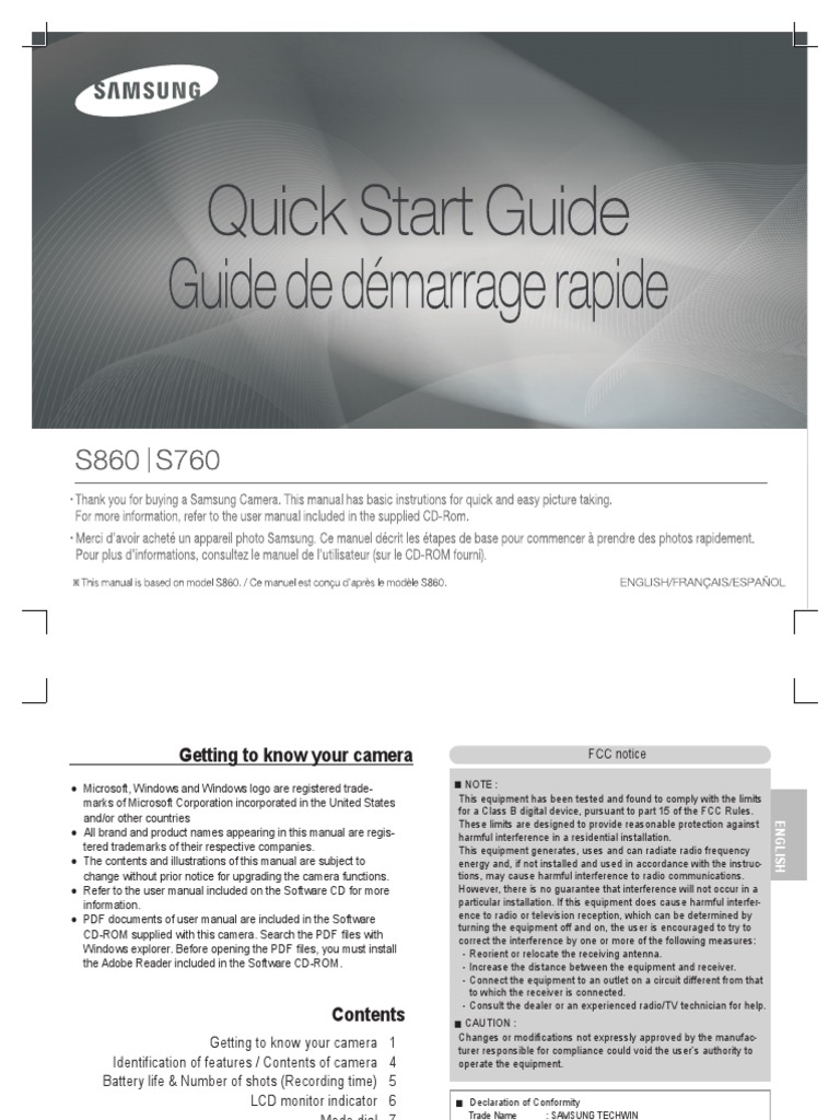 Samsung S760 Quick Start Guide | PDF | Digital Camera | Shutter Speed