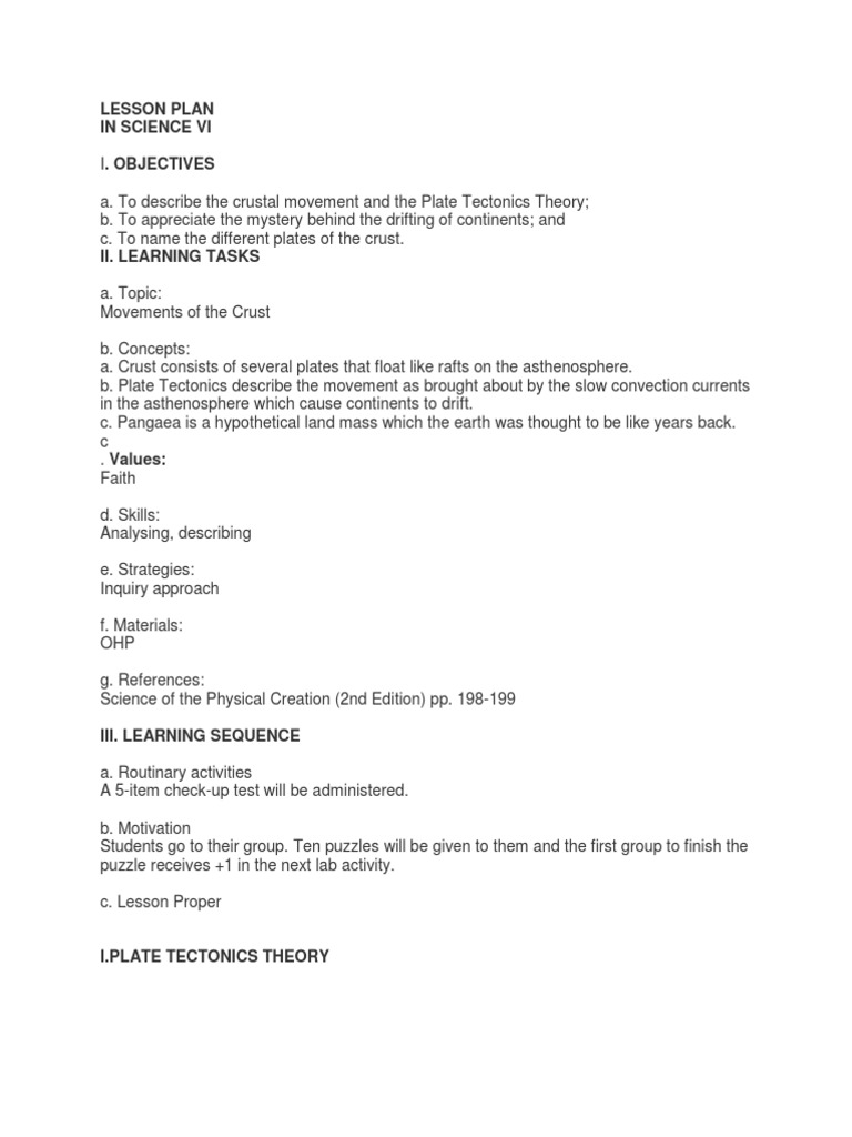 Lesson Plan in Science Vi | PDF | Educational Technology | Plate Tectonics