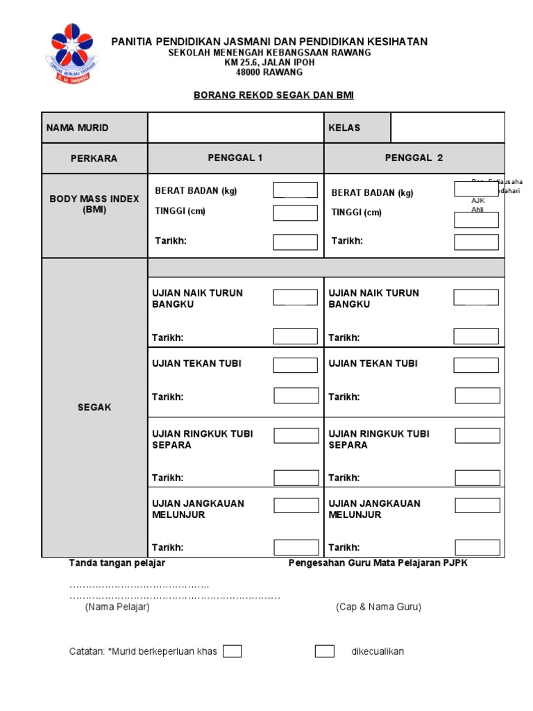 Borang Rumusan Segak Dan Bmi A | PDF
