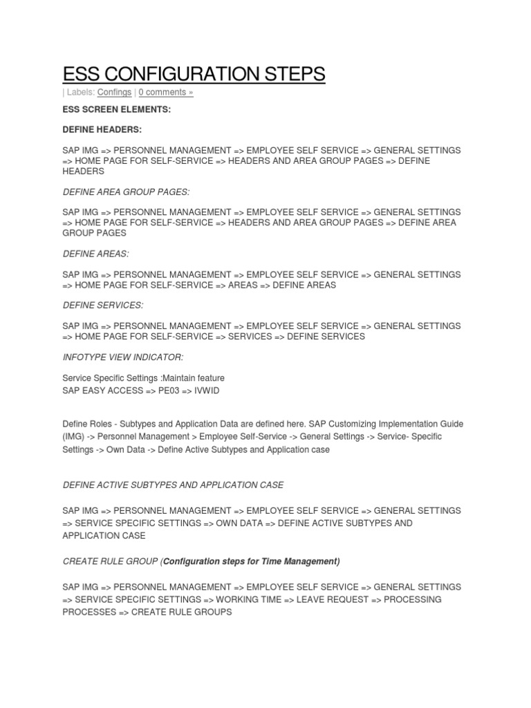 ESS Configuration Steps for SAP HCM | PDF | Human Resource Management ...