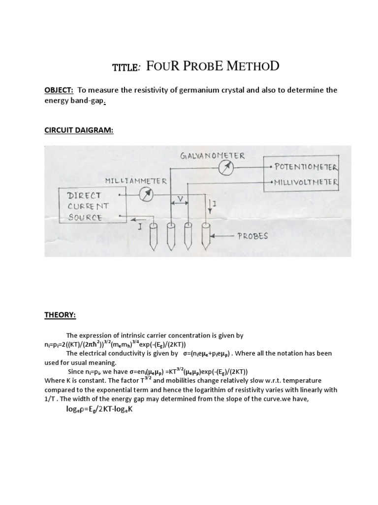 Four Probe Method | PDF | Electrical Resistivity And Conductivity ...