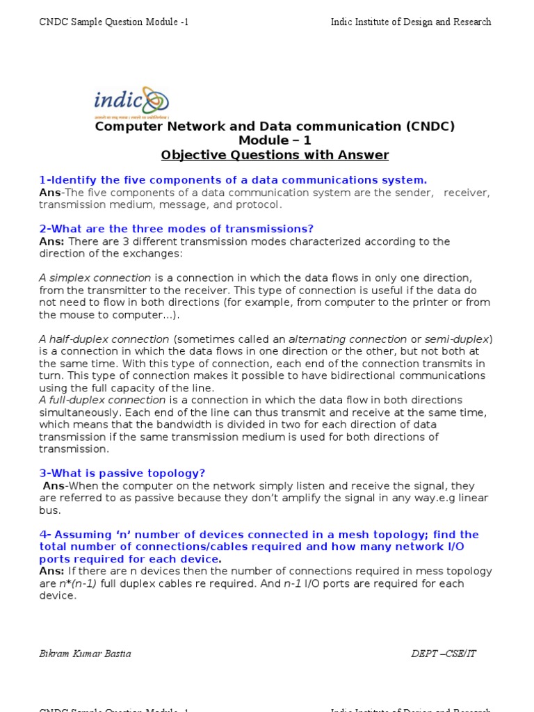 CNDC Questions and Answers | PDF | Multiplexing | Network Topology