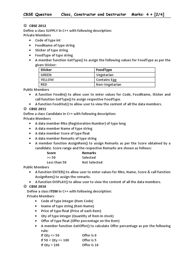 Cs Questions Pdf Array Data Structure Constructor Object Oriented Programming