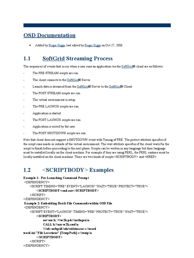 OSD Documentation: Roger Siggs Roger Siggs | PDF | Scripting Language ...