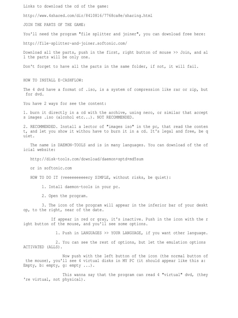 How To Download and Install E-Cashflow of Kiyosaki | PDF | Dvd ...