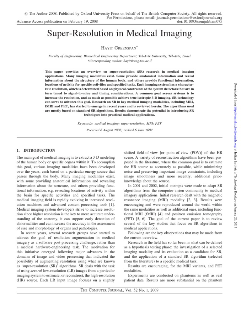 The Computer Journal 2009 Greenspan 43 63 | PDF | Medical Imaging ...