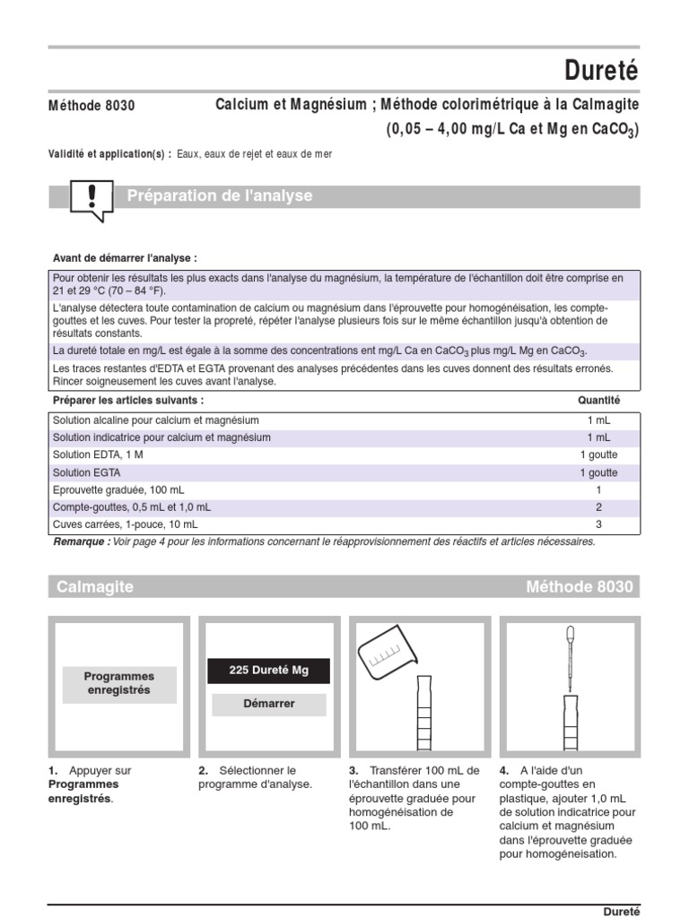 Calcium Et Magnésium Méthode Colorimétrique À La Calmagite | PDF ...