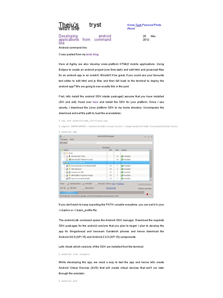 Theju's Tryst With Life: Developing Android Applications From Command Line | PDF | Android ...
