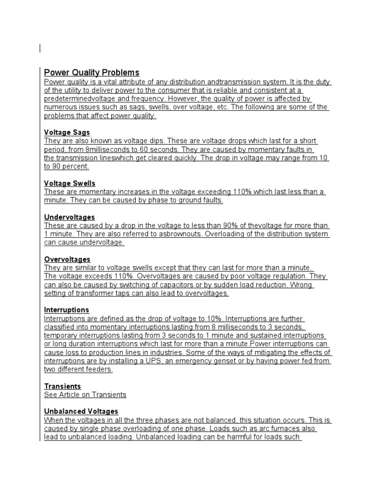 Power Quality Problems | PDF | Electric Power Distribution | Transformer