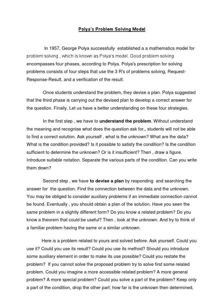 Polya's Problem Solving Model | PDF | Understanding | Logic