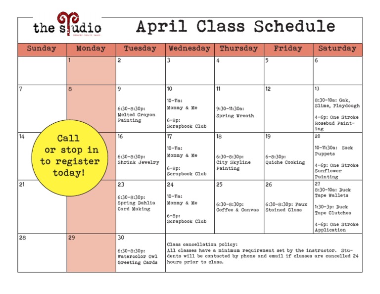 April Class Schedule Overview | PDF | Social Science