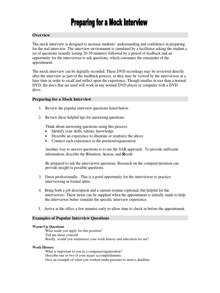 Mock Interview | PDF | Interview | Dvd