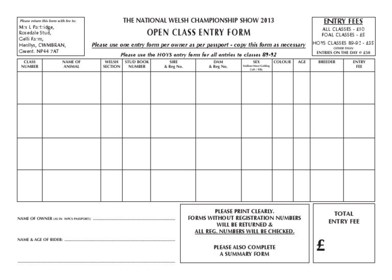 Open Class Entry Form 2013 | PDF