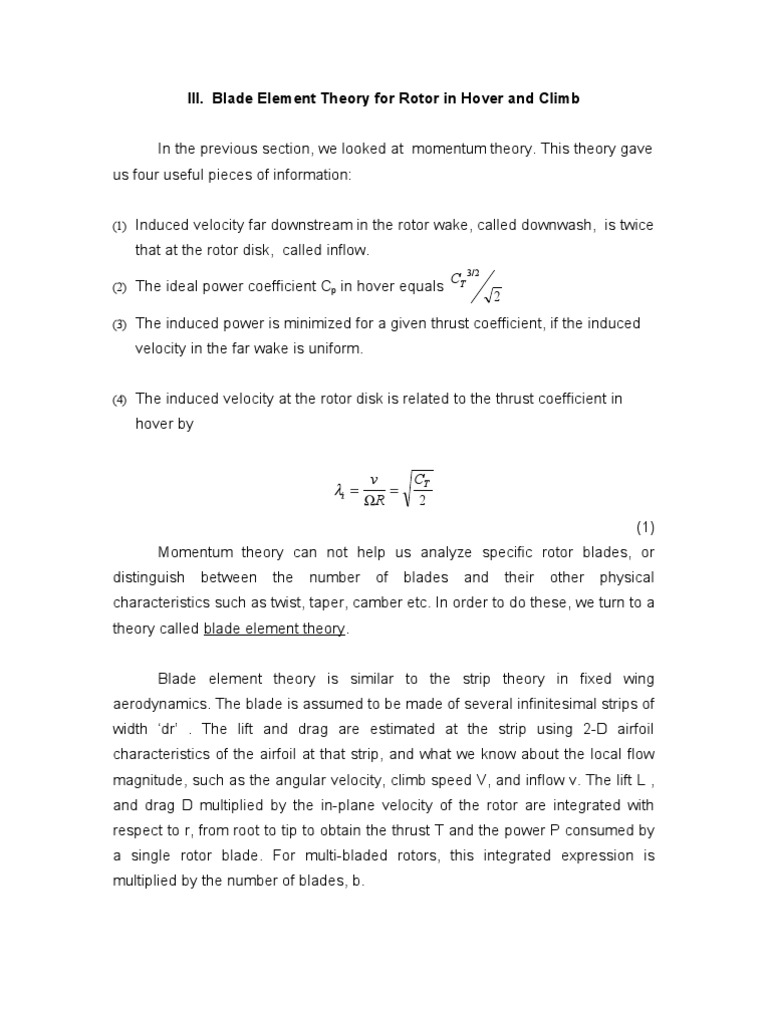 Blade Element Theory | PDF | Lift (Force) | Drag (Physics)