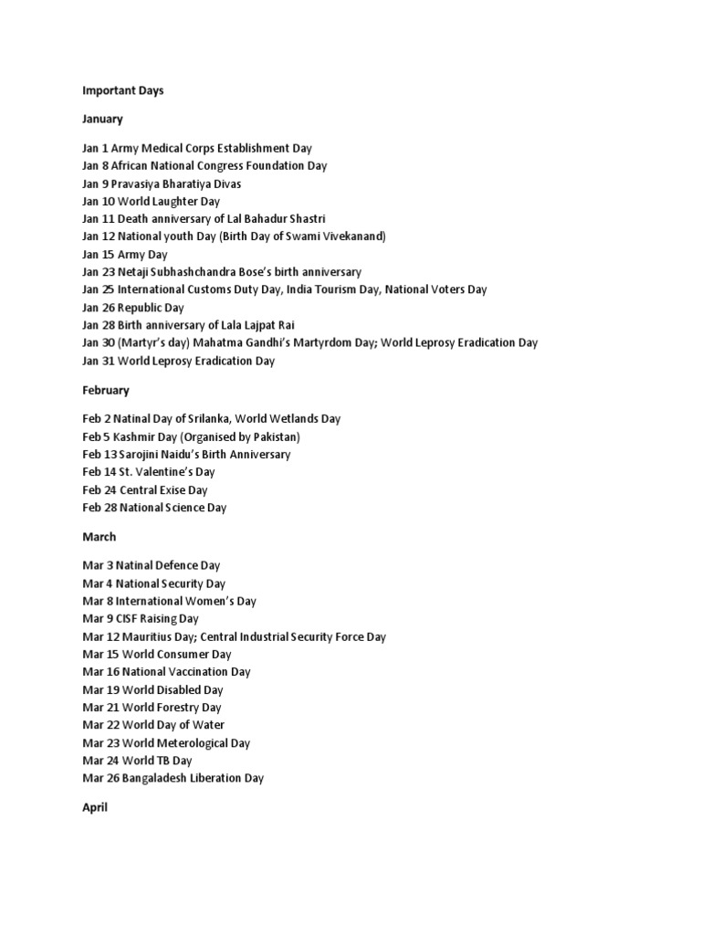 Important Dates | PDF