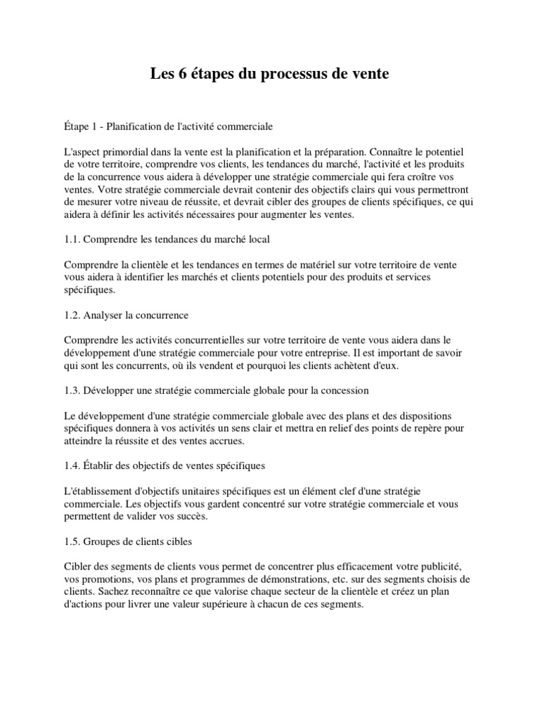 Les 6 Etapes Du Processus de Vente PDF | PDF | Stratégie marketing | Sodles