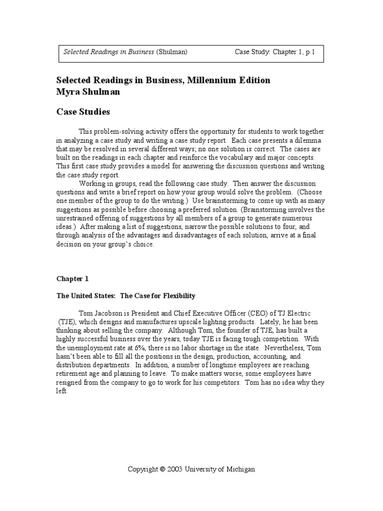 Selected Readings in Business, Millennium Edition Myra Shulman Case ...