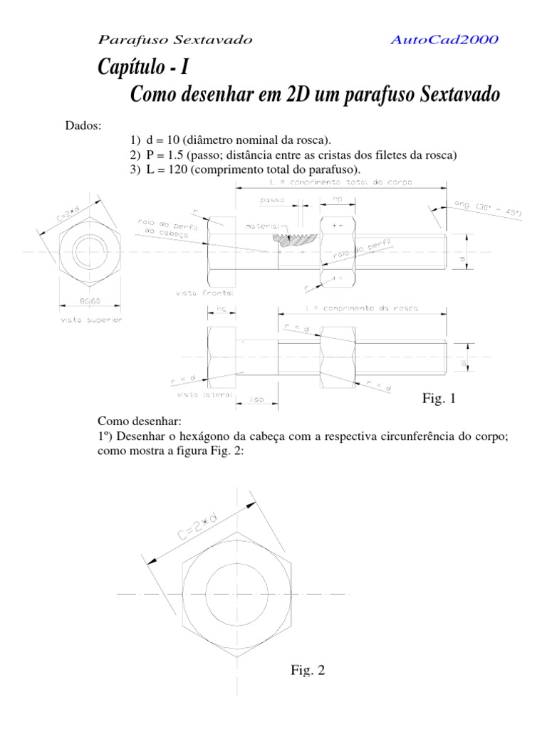Como Desenhar Um Parafuso Sextavado No AutoCad | PDF