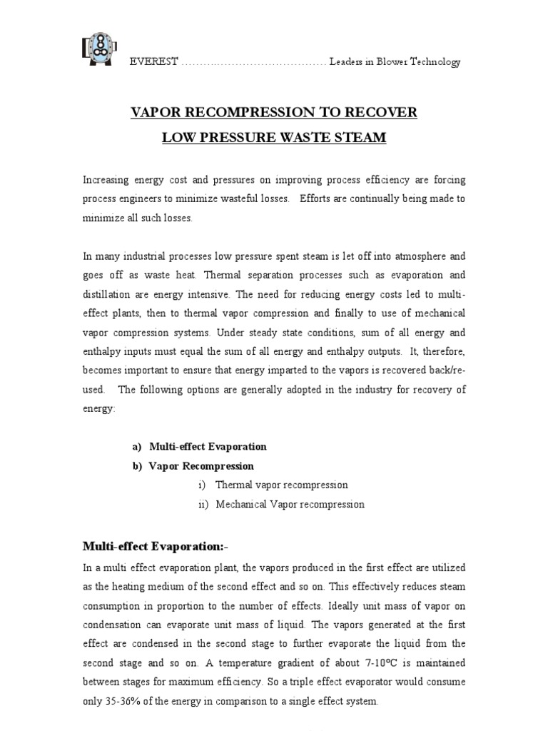 Mechanical Vapor Recompression | PDF | Gas Compressor | Steam
