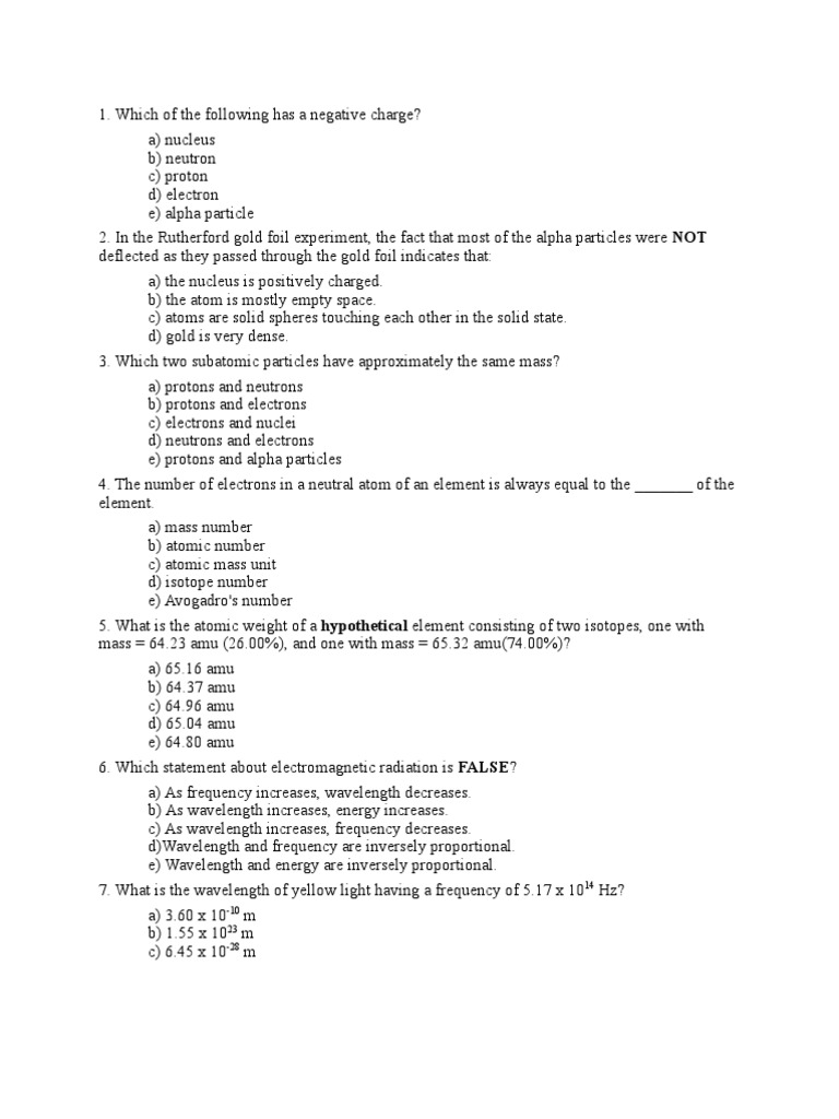 Chemistry Quiz: Atomic Structure & Electron Configuration | PDF | Atoms ...