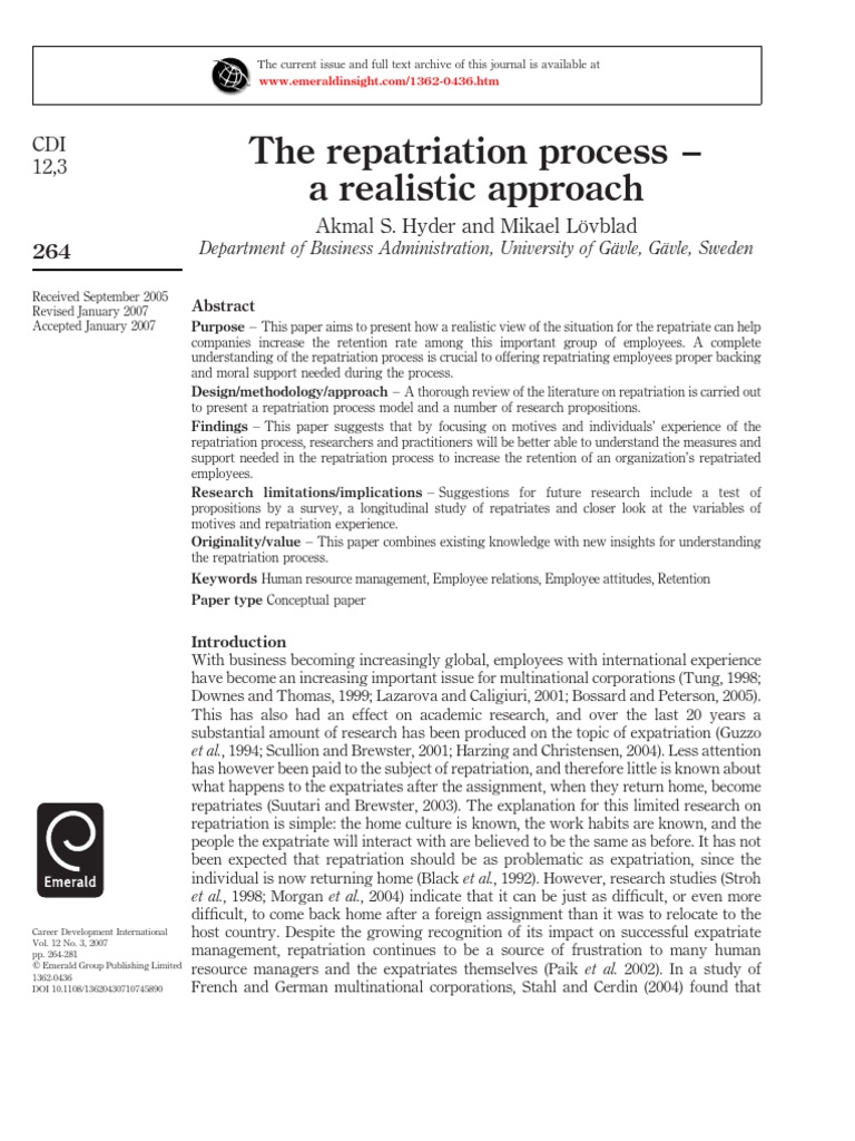 Repatriation Process | PDF | Employee Retention | Motivation