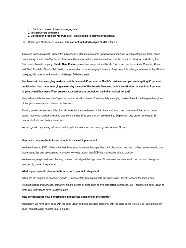 Nestlé's Challenges in India 2025 | PDF | Nestlé | Bottled Water