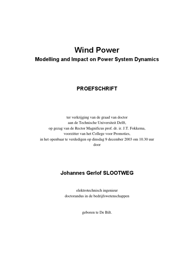 Wind Power Modelling and Impact On Power System Dynamics - PHD Thesis ...