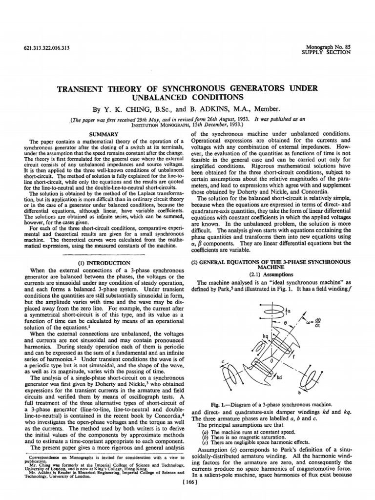 Transient Theory of Synchronous Generator Under Unbalanced Conditions | PDF | Electrical ...