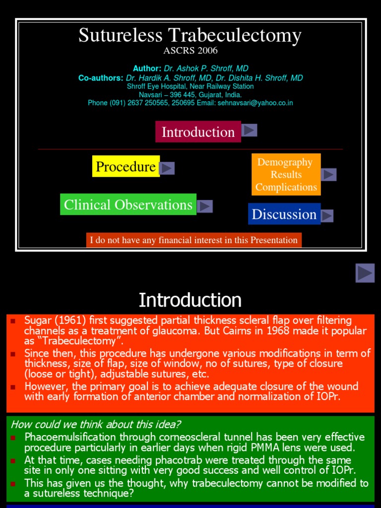 Sutureless Trabeculectomy Poster | PDF | Ophthalmology | Vision