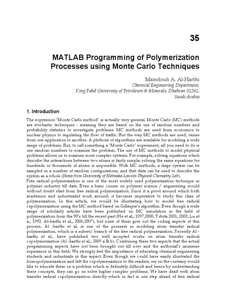 InTech-Matlab Programming of Polymerization Processes Using Monte Carlo Techniques | PDF ...