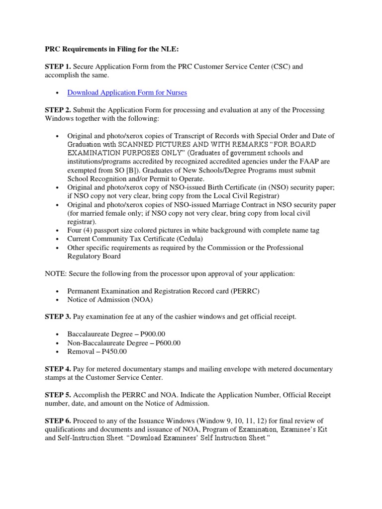 PRC Requirements in Filing For The NLE | PDF | Birth Certificate | Test ...