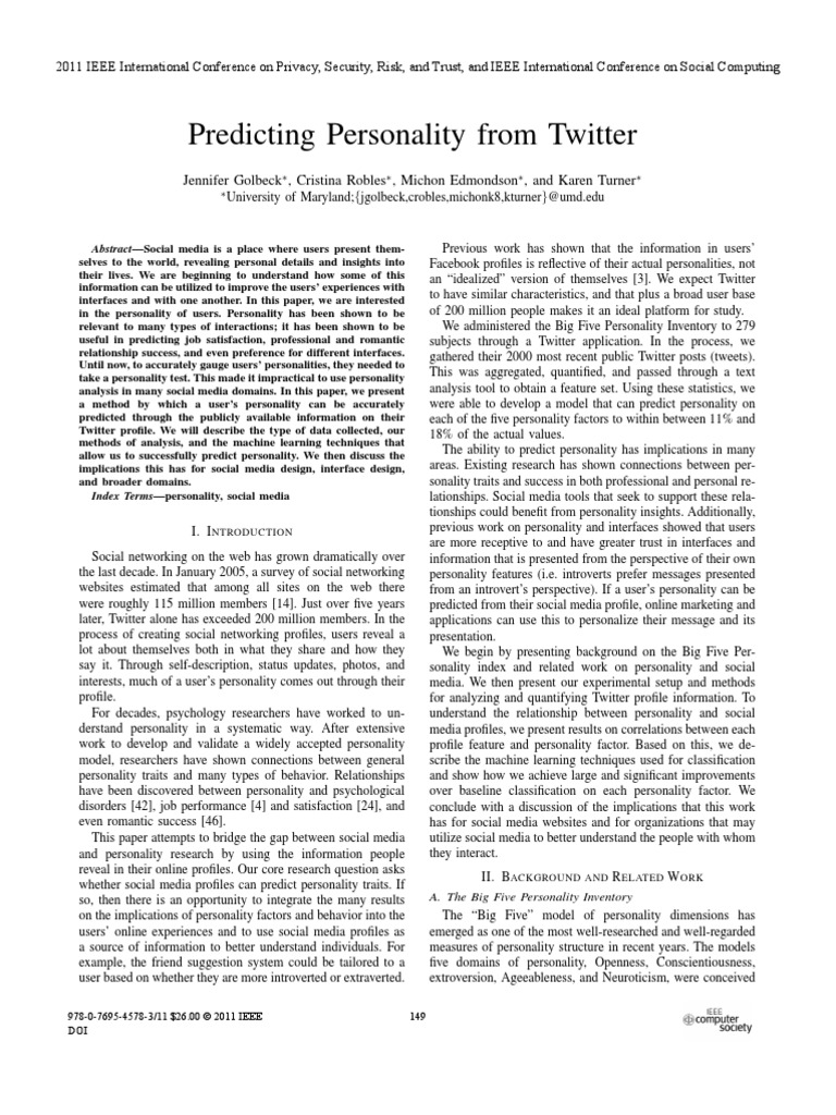 Predicting Personality From Twitter | PDF | Twitter | Extraversion And ...