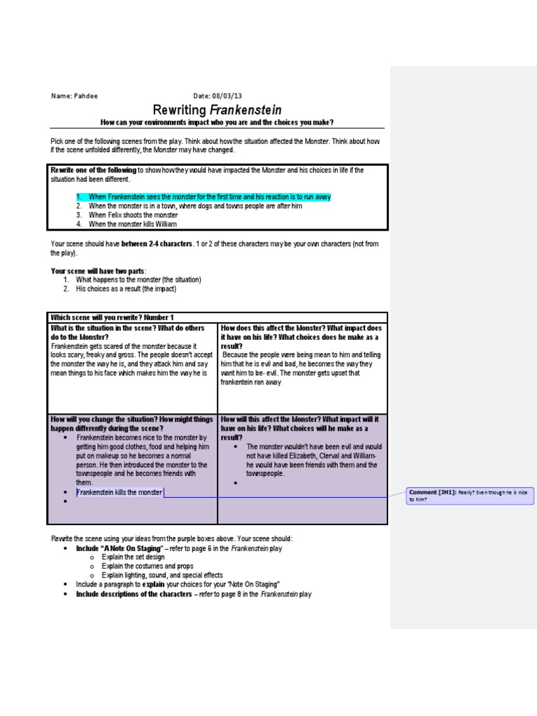 Rewriting Frankenstein Scene | PDF