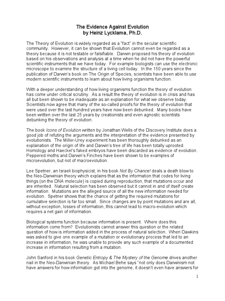 Evidence Against Evolution Heinz Lycklama | PDF | Natural Selection ...