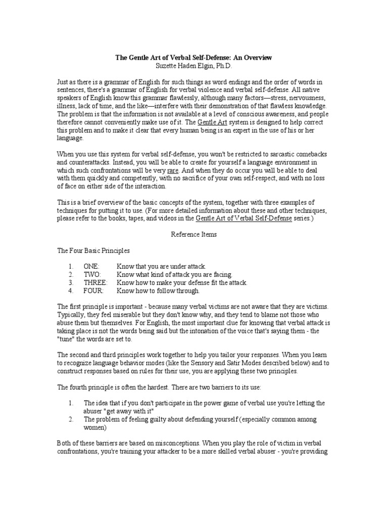 Overview of Verbal Self-Defense Techniques | PDF | Perception ...