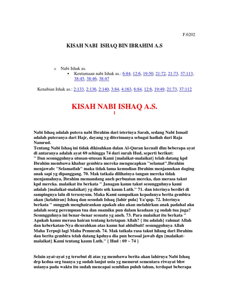 008.1.kisah Nabi Ishaq Bin Ibrahim A.S. | PDF