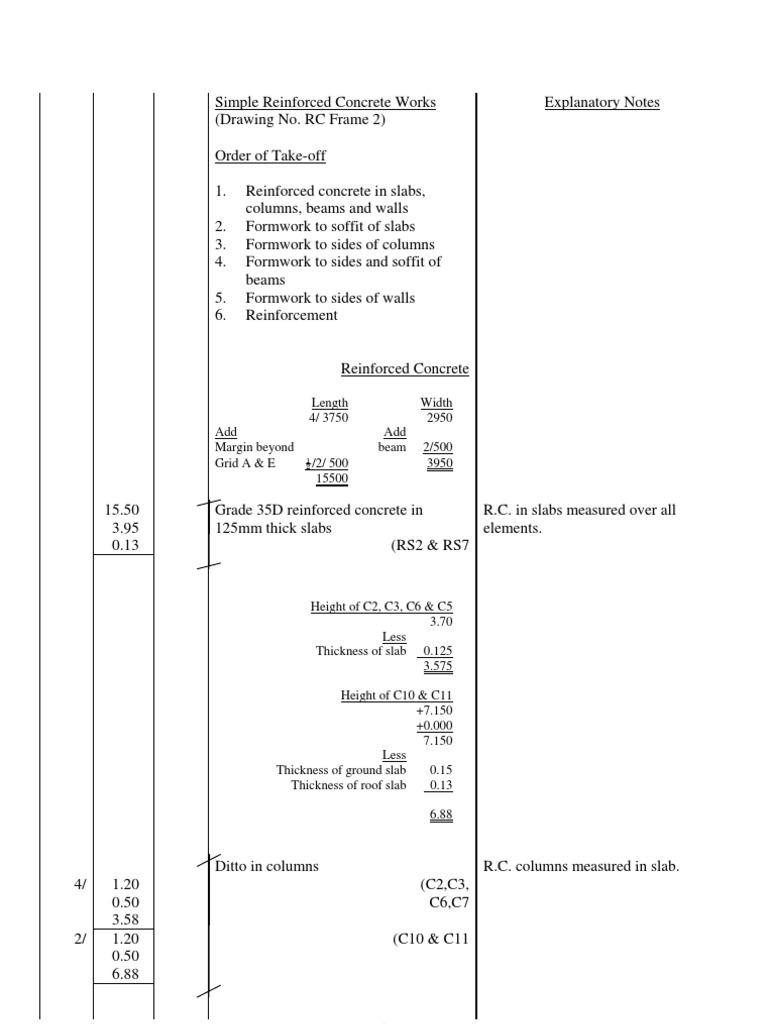 Taking Off - RC Works (Complete) | PDF | Reinforced Concrete | Beam ...