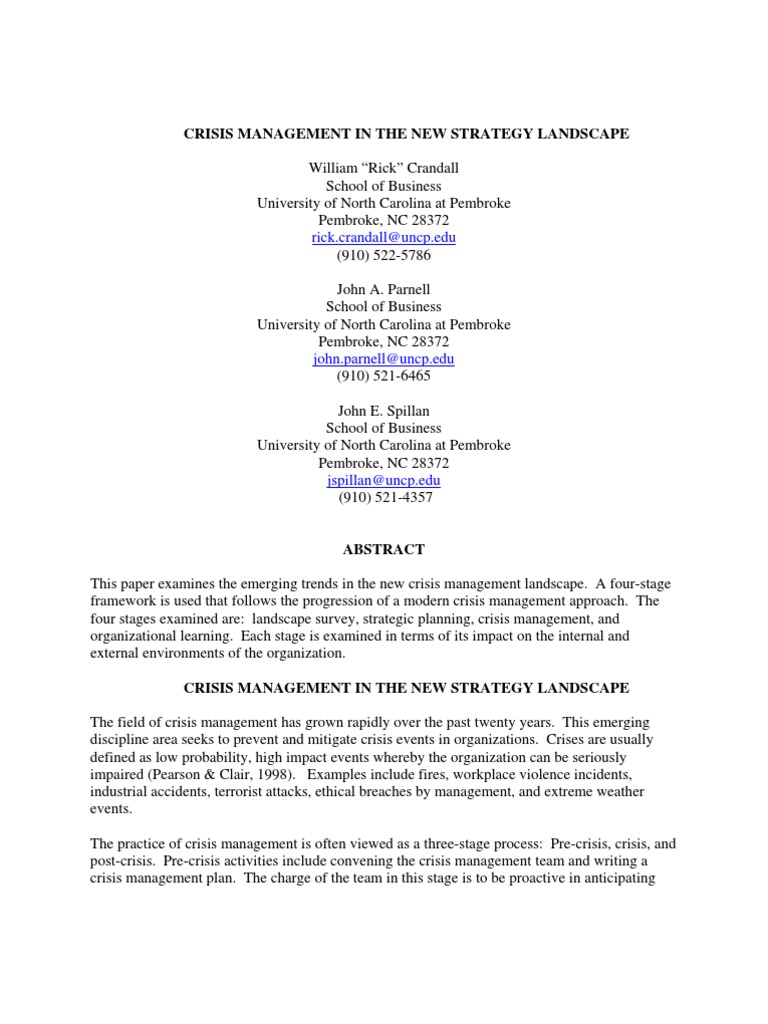 Crisis Management in Rhe New Strategy Landscape | PDF | Crisis ...