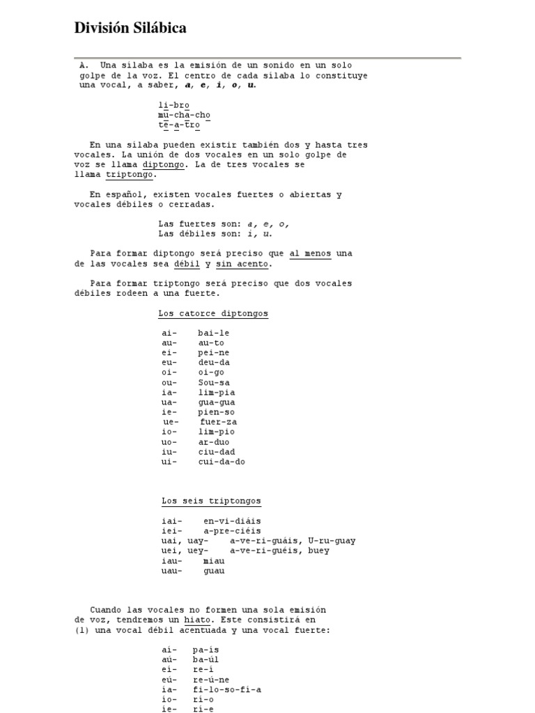 División Silábica.docx | PDF | Vocal | Sílaba