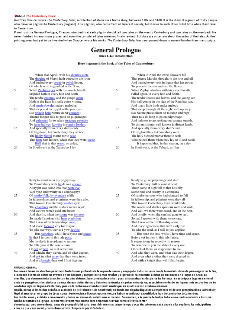 The Prologue Middle English Modern English | The Canterbury Tales ...