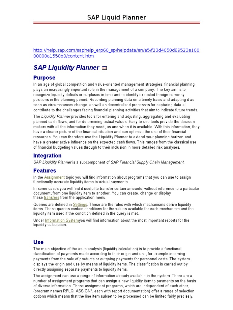 SAP Liquid Planner | Download Free PDF | Payments | Market Liquidity