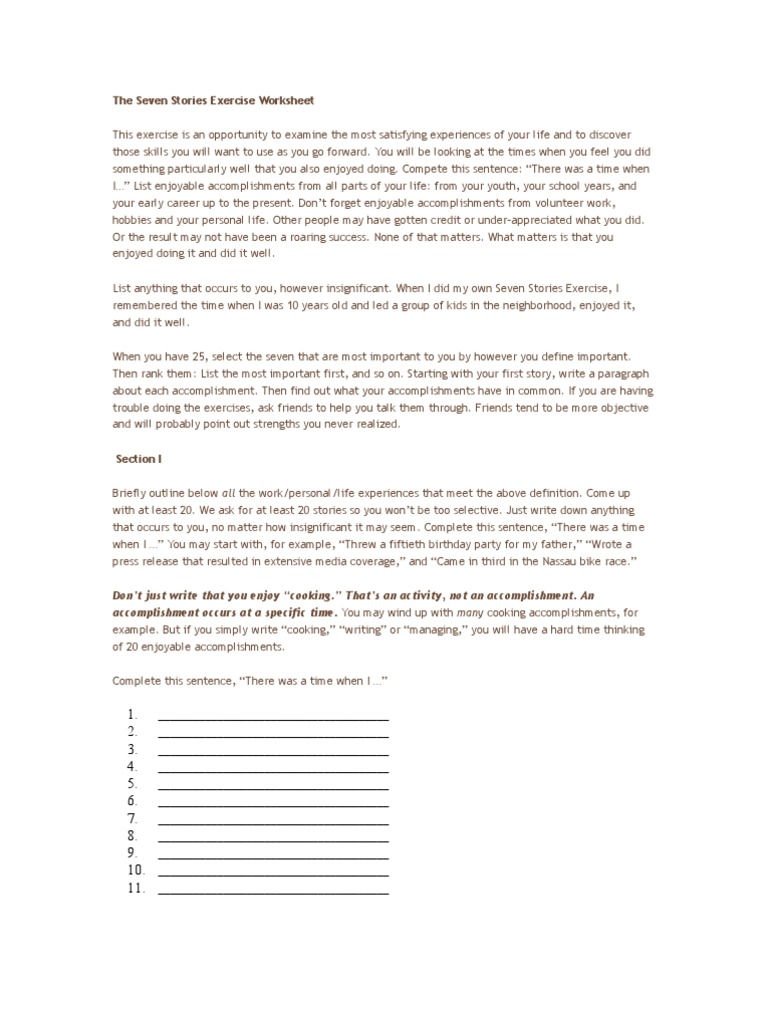 Seven Stories Exercise Worksheet | PDF | Optimism | Hope