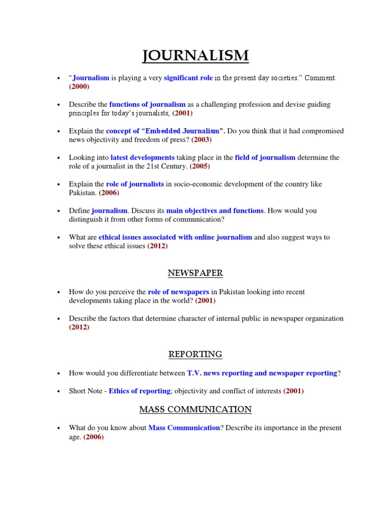 Journalism Repeated Questions | PDF