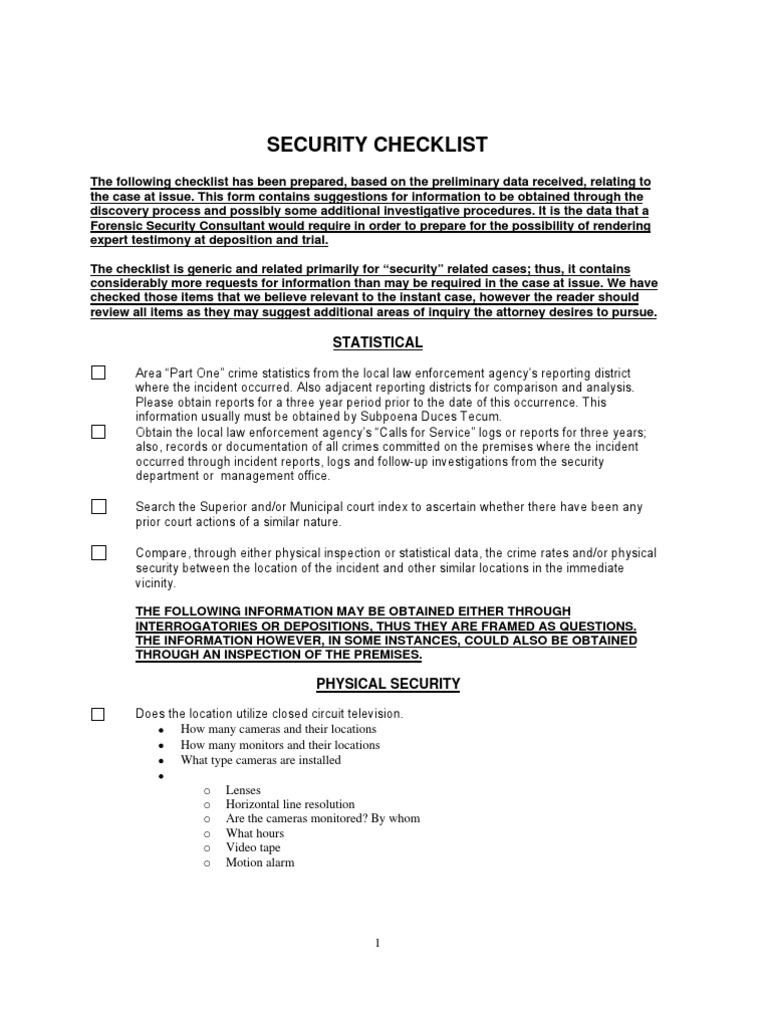Security Checklist | Security Guard | Elevator