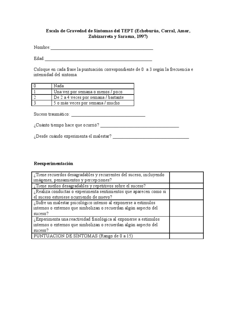 Escala de Gravedad de Síntomas Del TEPT | PDF | Trastorno de estrés postraumático | Campos ...